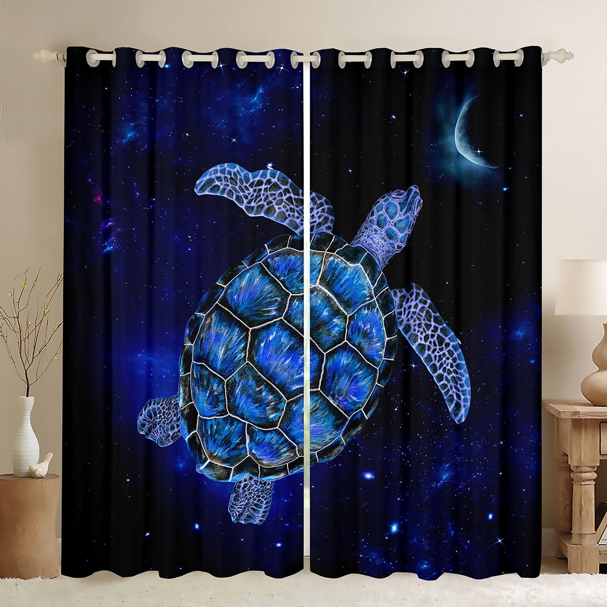 Sea Turtle Curtains,Exotic Tortoise Curtains & Drapes Blue Galaxy Moon ...