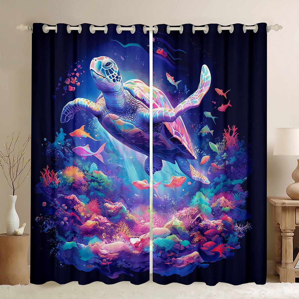 Sea Turtle Curtains,Sea Animal Ocean Life Curtains,Colorful Coral Fish ...