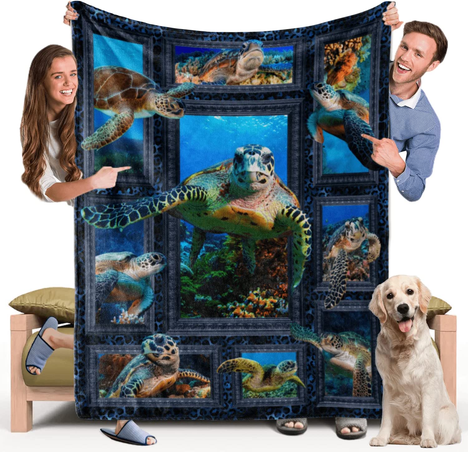 Sea Turtle Decor Blanket Fleece Soft Cozy Throw Blanket for Couch Bed ...