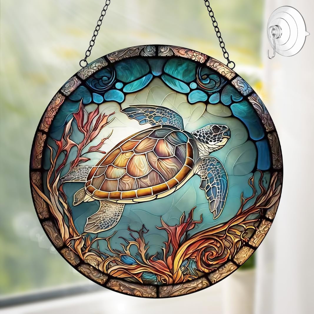 Sea Turtle Decor Suncatcher Stained Glass Window Hanging - Handmade ...