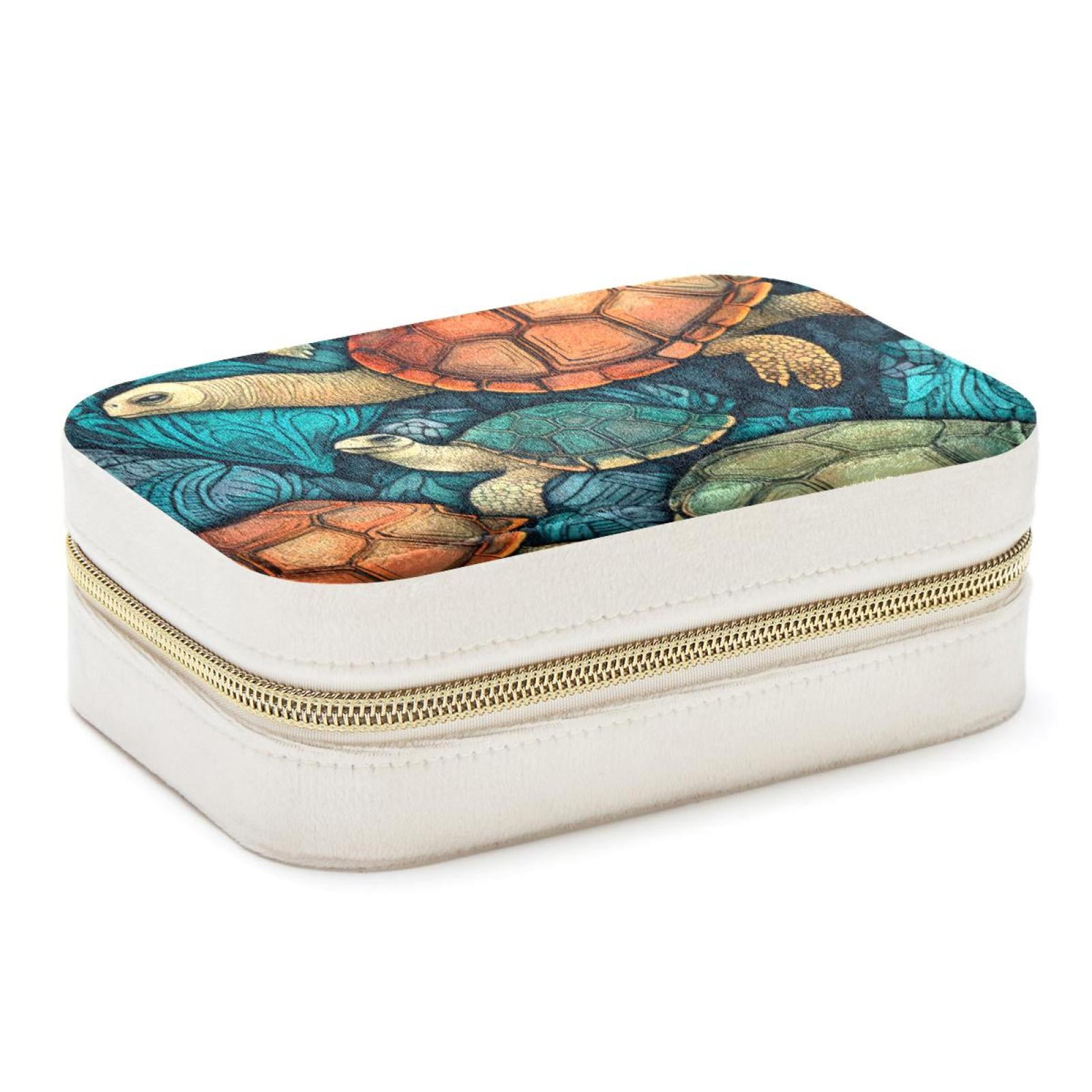 Sea Turtle Decorative Velvet Earring Holder Display Case Storage Box ...