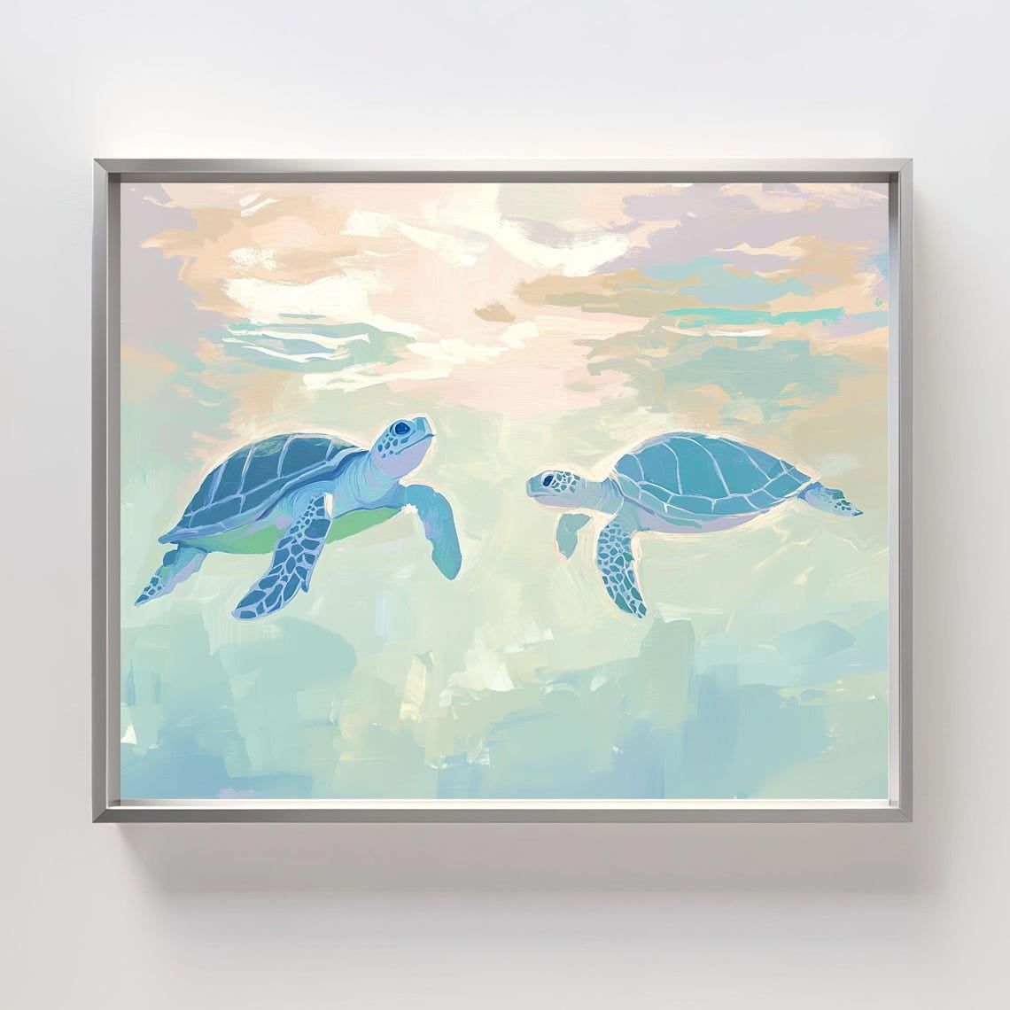 Sea Turtle Decorative Wall Art, Pastel Ocean Life, Swimming Turtle ...