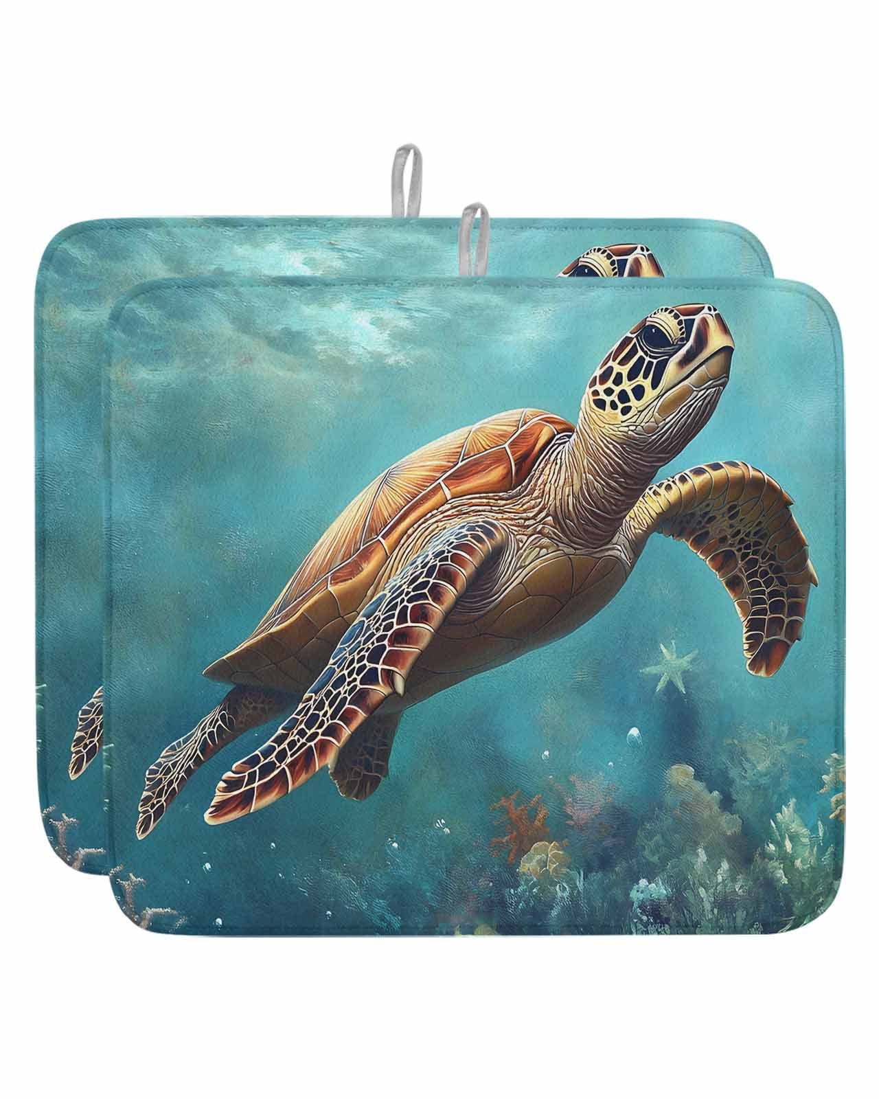 Sea Turtle Dish Drying Mat 16x18 inch Nautical Turquoise Ocean ...