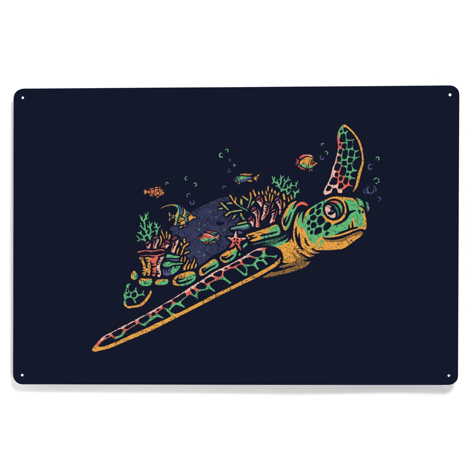 Sea Turtle, Distressed Vector, Dark (12x18 Aluminum Art, Indoor Outdoor ...