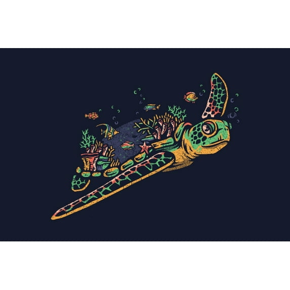 Sea Turtle, Distressed Vector, Dark (16x24 Giclee Gallery Art Print ...