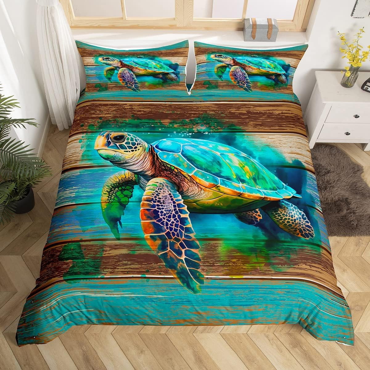 Sea Turtle Dolphin Octopus Starfish Bedding Set,Sea Turtle Duvet Cover ...