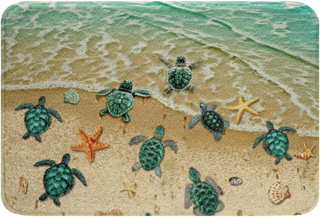 Sea Turtle Doormat Welcome Sea Waves Starfish Conch Coastal Kitchen ...
