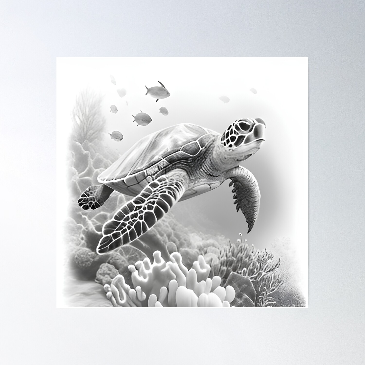Sea Turtle Drawing Poster Wall Art, Modern Wall Decor, 16x16 UNFRAMED ...