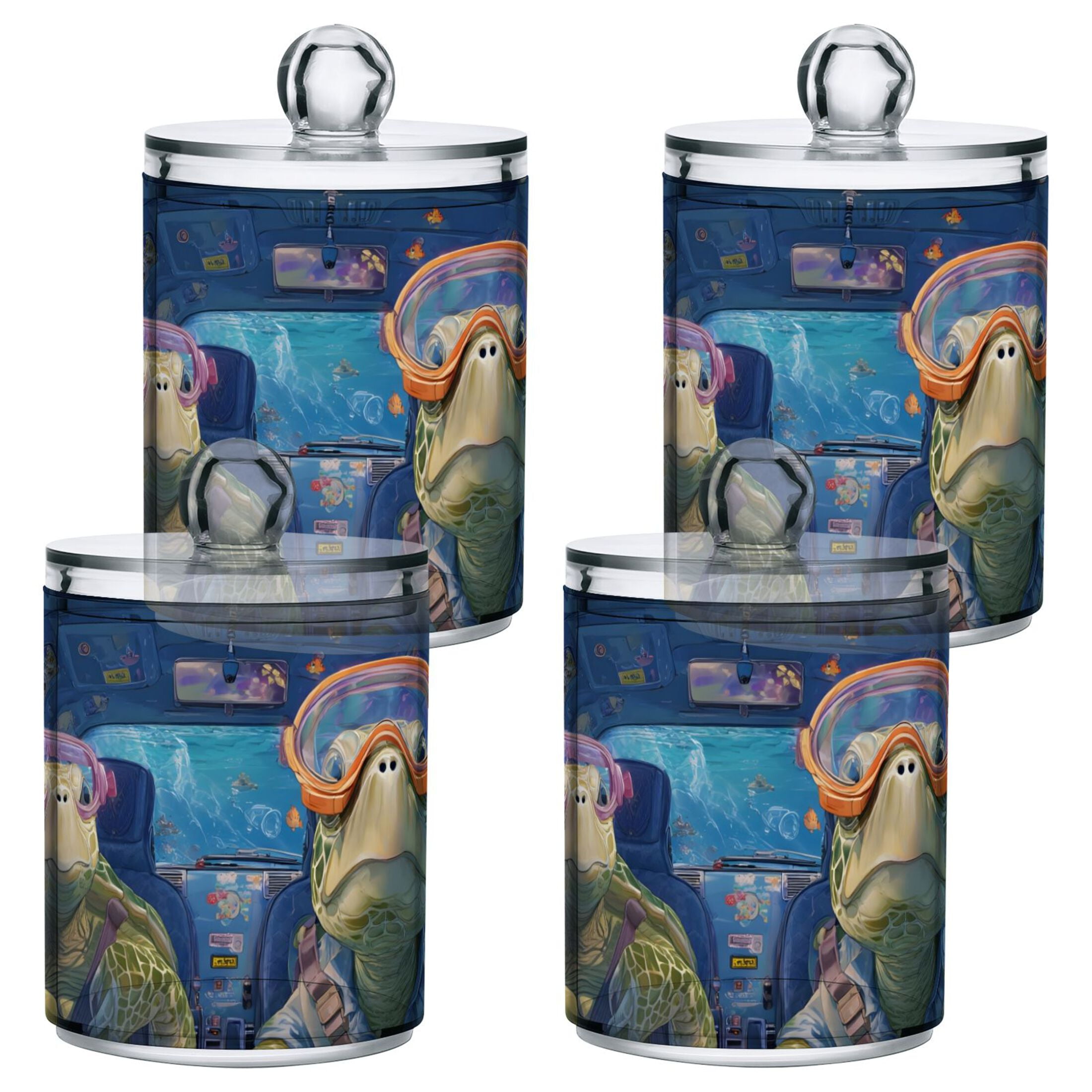 Sea Turtle Driving Undersea Translucent Plastic Cans Storage Canisters ...