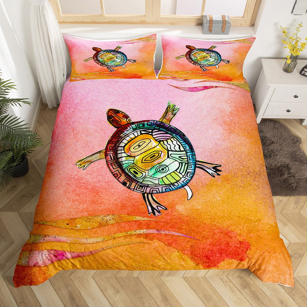 Sea Turtle Duvet Cover, Kids Ombre Gradient Bedding Set, Girls Tortoise ...