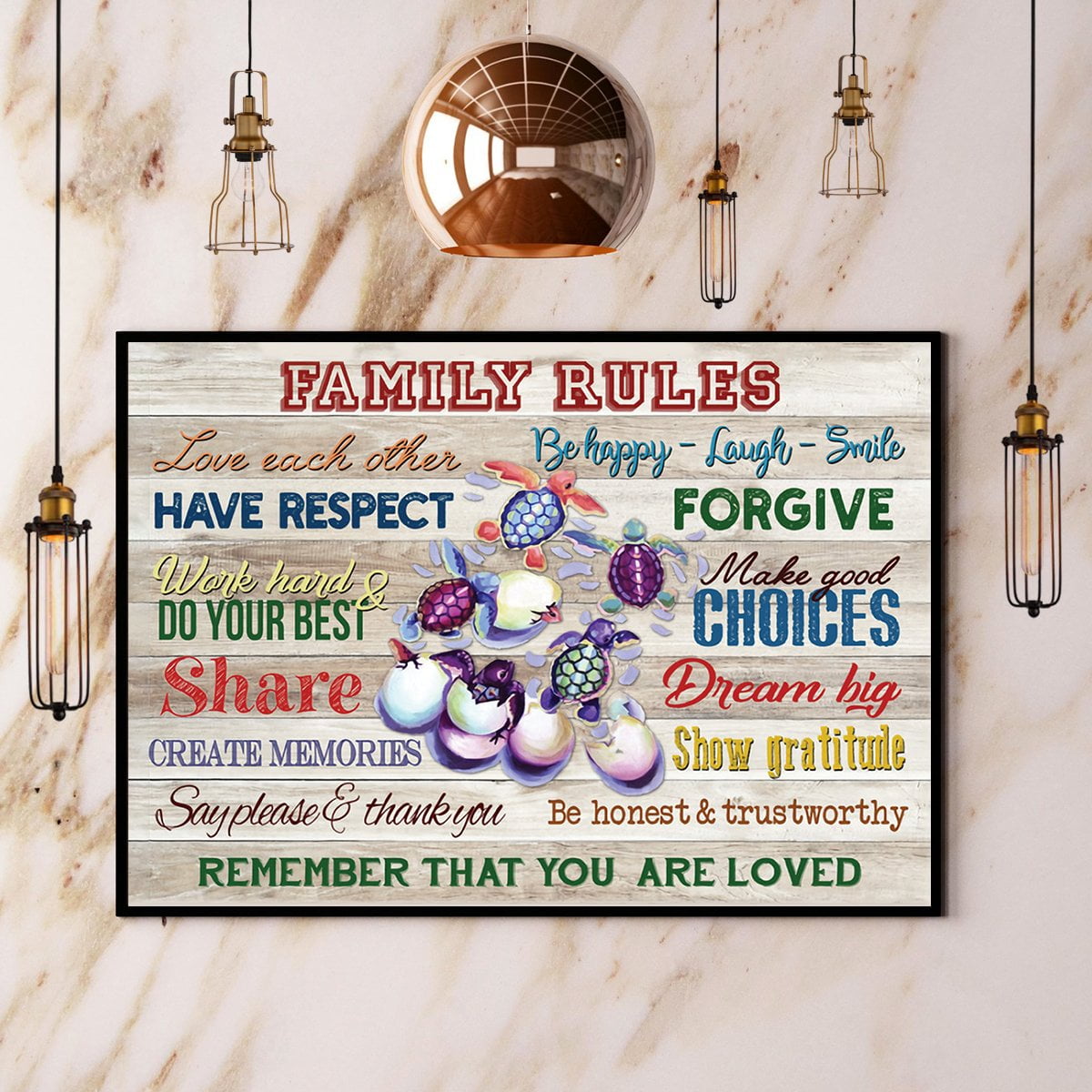 Sea Turtle Family Rules Be Happy Laugh Smile Paper Poster No Frame 24 x ...