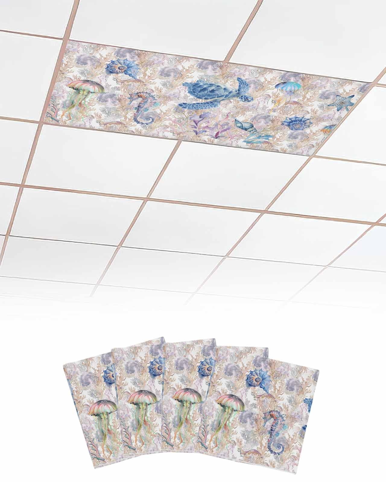 Sea Turtle Fluorescent Light Covers for Ceiling Lights 4x2 feet,4 Pack ...