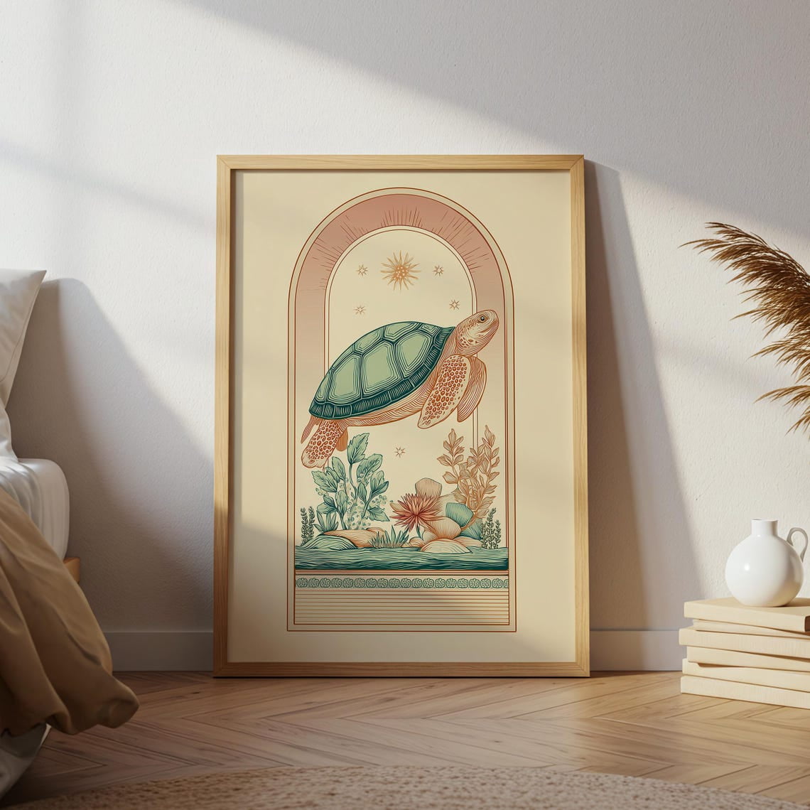 Sea Turtle Folk Art Coastal Nature Wall Art, Unframed Paper Print Size ...