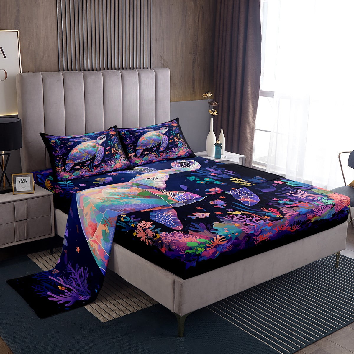 Sea Turtle Full Bed Sheets Set,Colorful Coral Fish Turtle Bedding Set ...