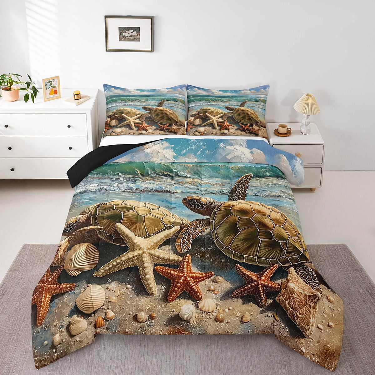 Sea Turtle Full Bedding Set,Sea Animal Ocean Life Comforter Set Bedroom ...