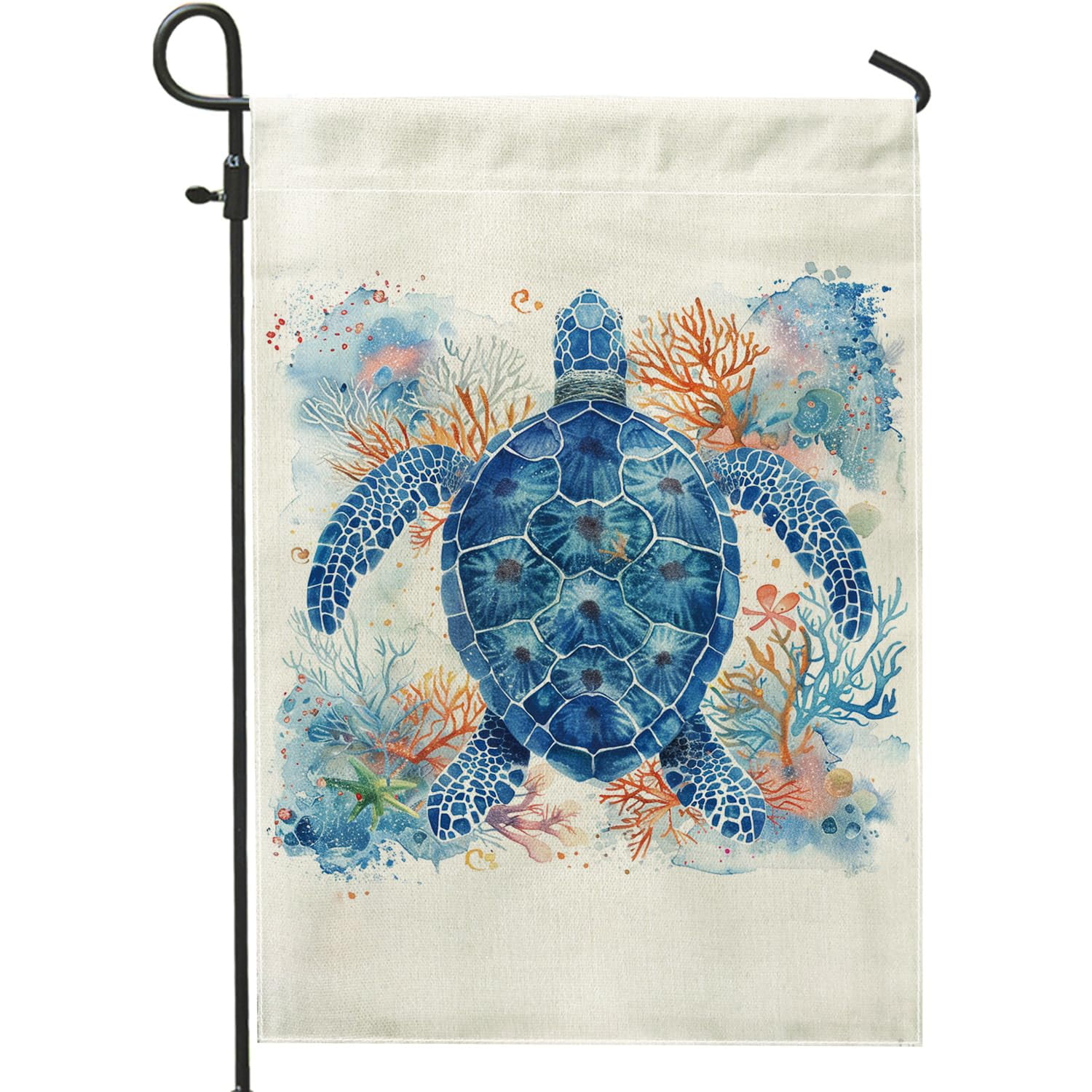 Sea Turtle Garden Flag Coral Watercolor Ocean Animal Starfish Nautical ...