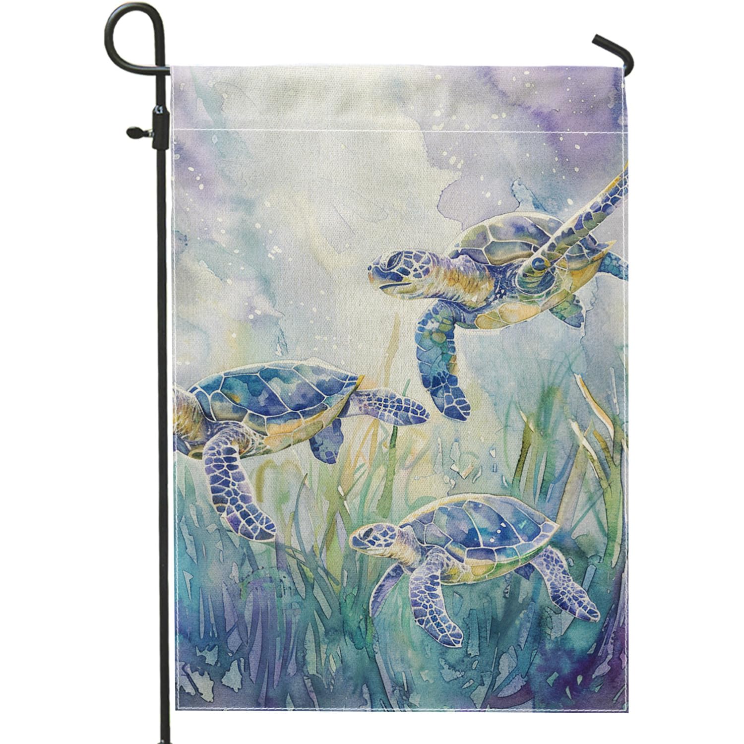 Sea Turtle Garden Flag Ocean Animal Seaweed Underwater Watercolor ...