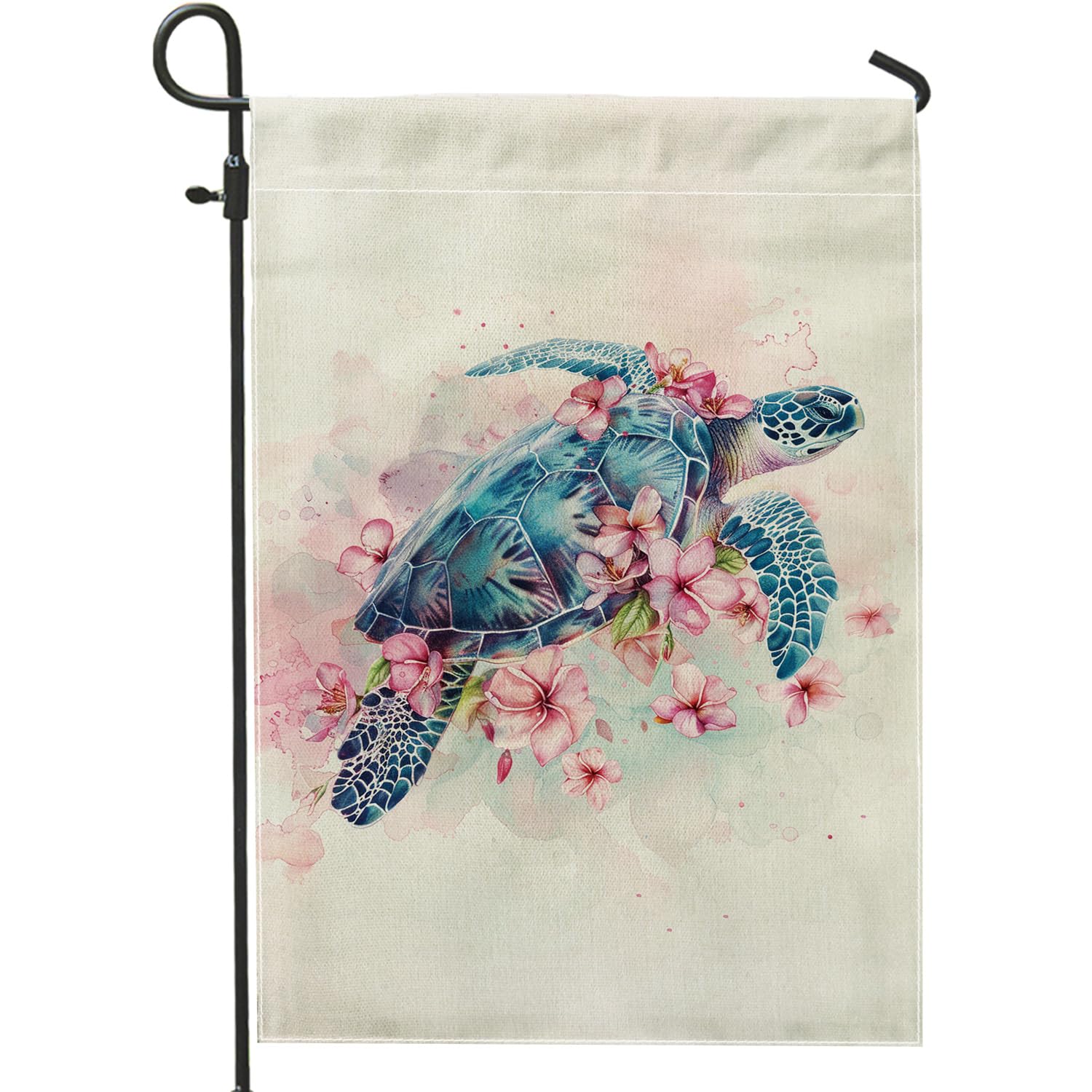 Sea Turtle Garden Flag Premium Peach Floral Spring Watercolor Aesthetic ...