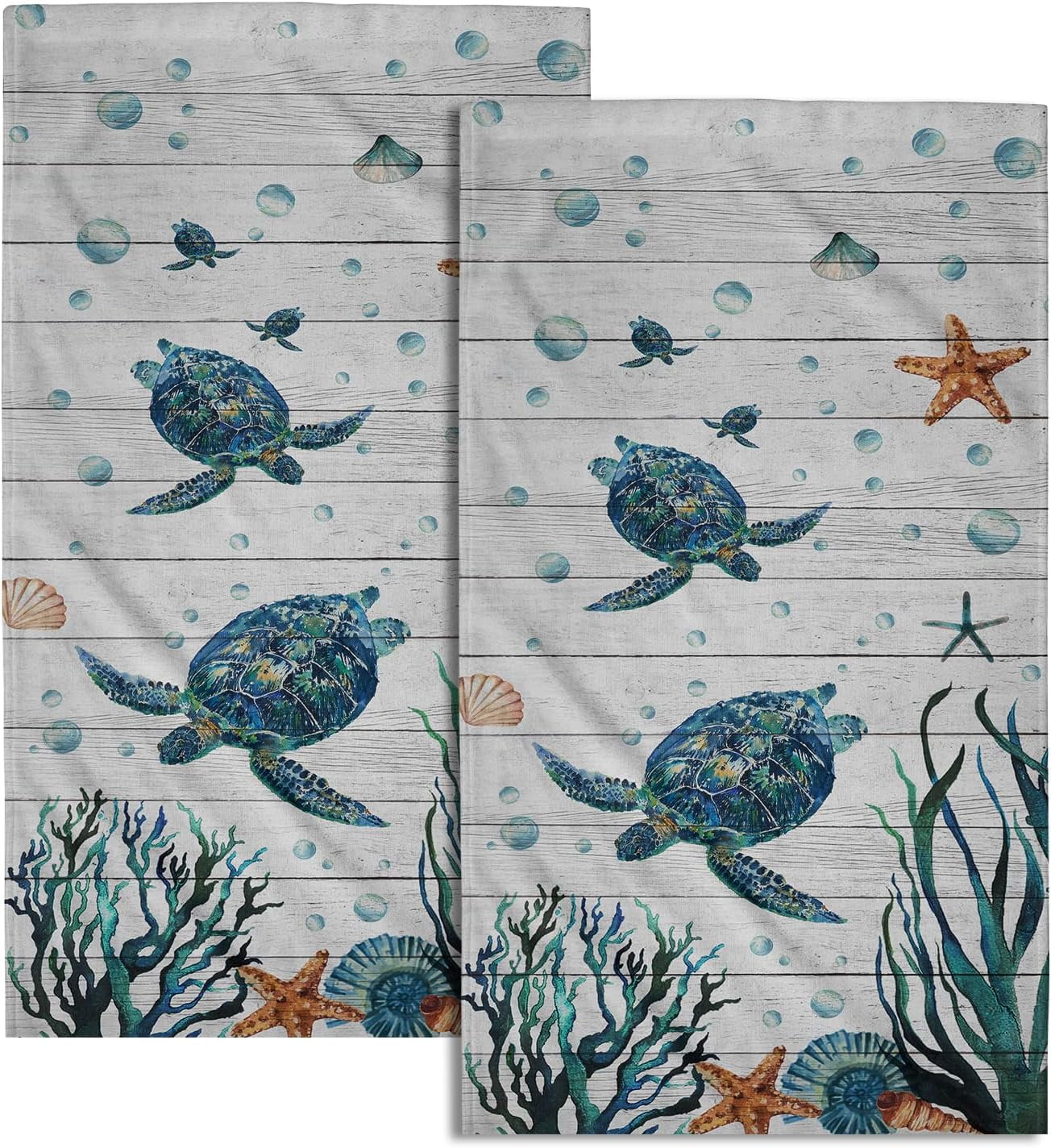 Sea Turtle Hand Towels Set of 2 Tropical Ocean Guest Bath Towel Soft ...