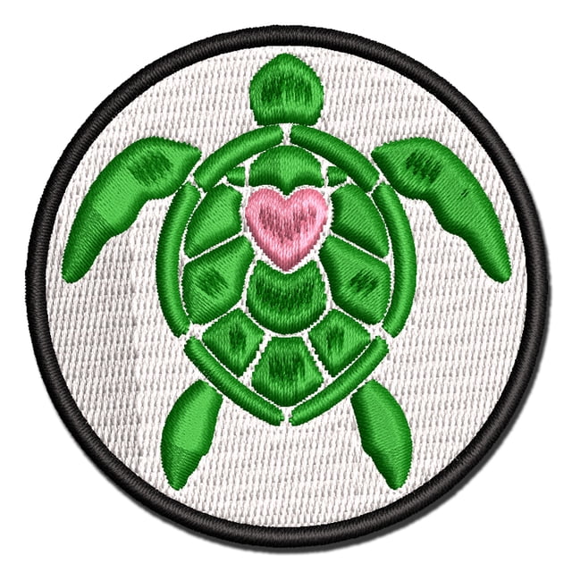Sea Turtle Heart in Shell Applique Multi-Color Embroidered Iron-On ...