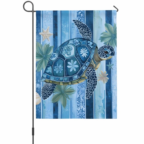 Sea Turtle House Flag 28 x 40 Inches, Floral Leaf Weather Proof Outdoor ...