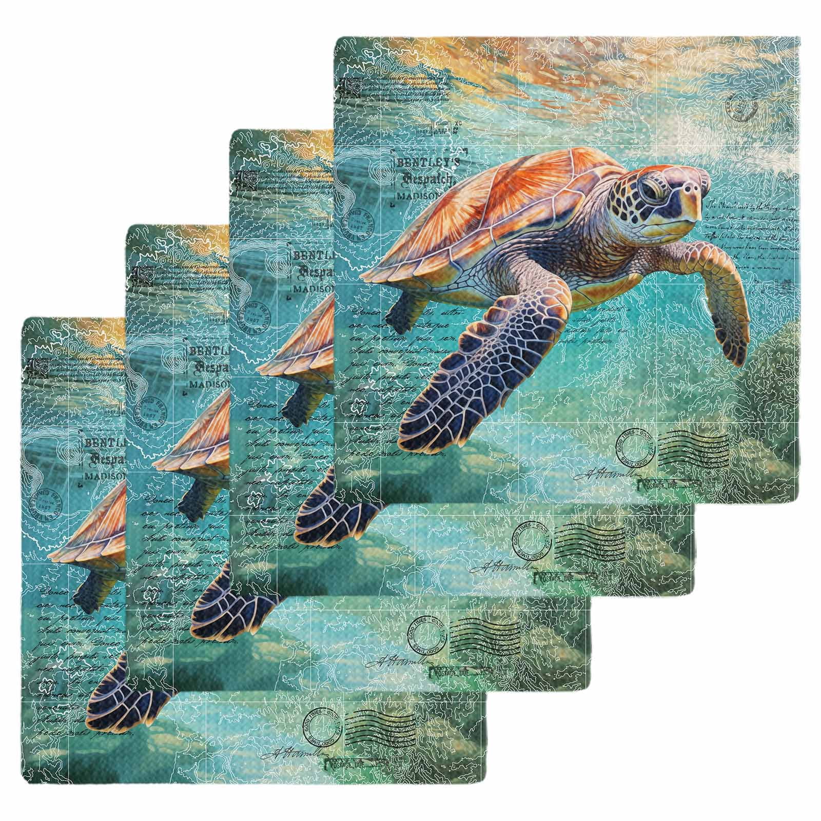 Sea Turtle Kitchen Dish Towels for Drying Dishes Set of 4, Coastal ...