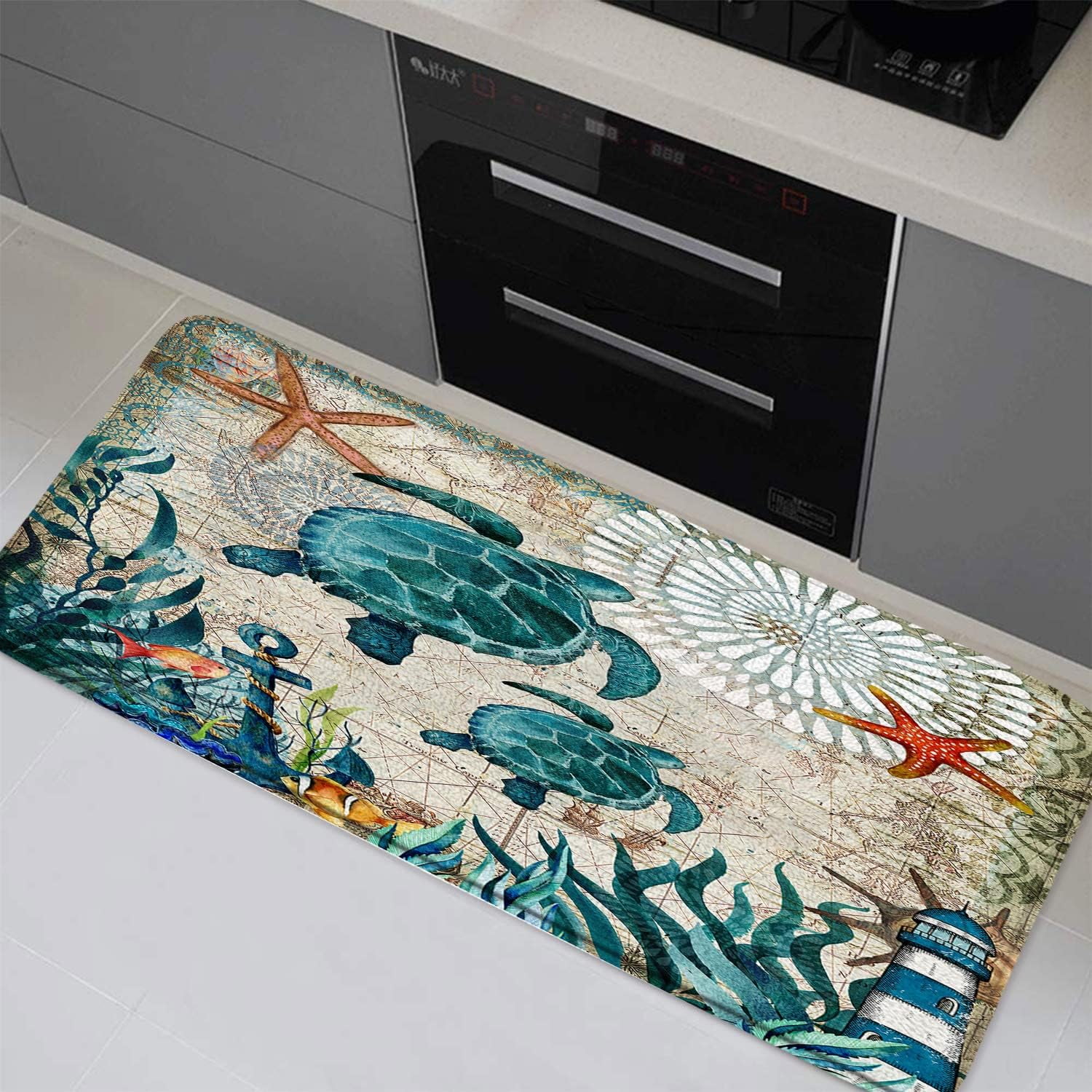 Sea Turtle Kitchen Non-Slip Mat Starfish Seagrass Lighthouse Anchor ...