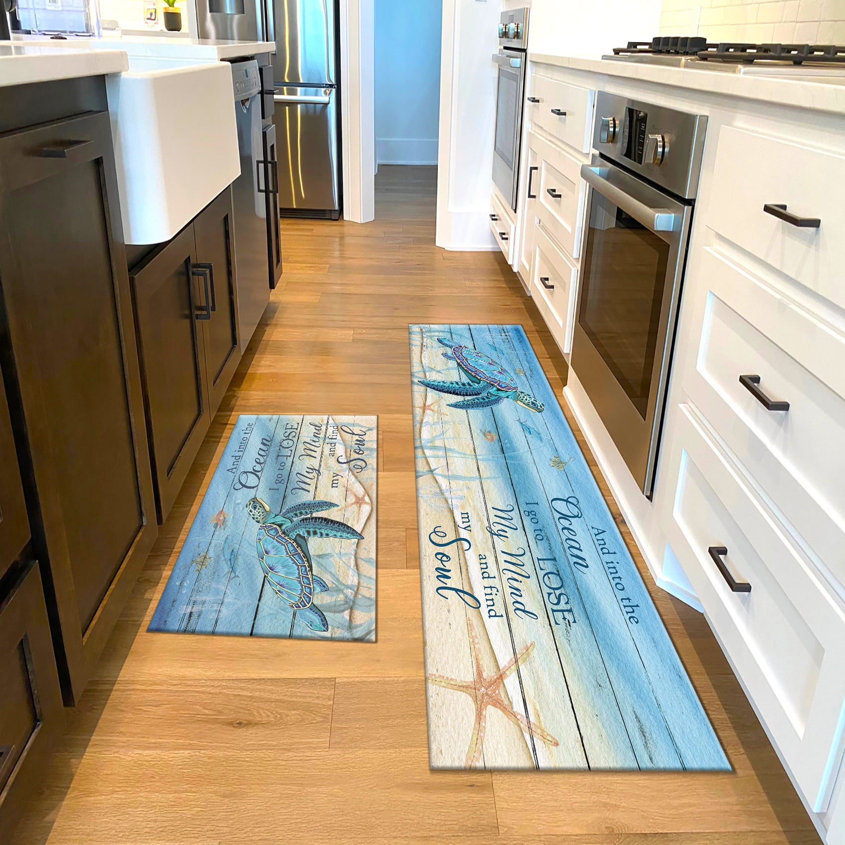 Sea Turtle Kitchen Rug and Mat Blue Beach Starfish Ocean Life ...