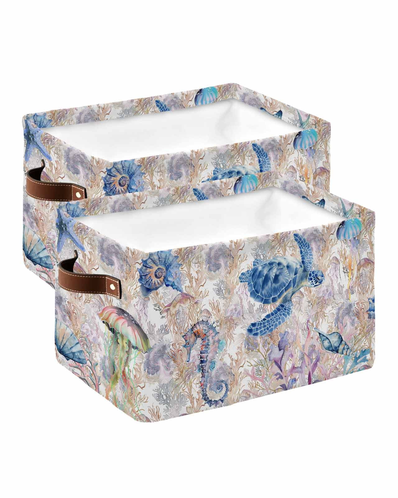 Sea Turtle Large Storage Baskets Bins Summer Coastal Nautical Coral ...