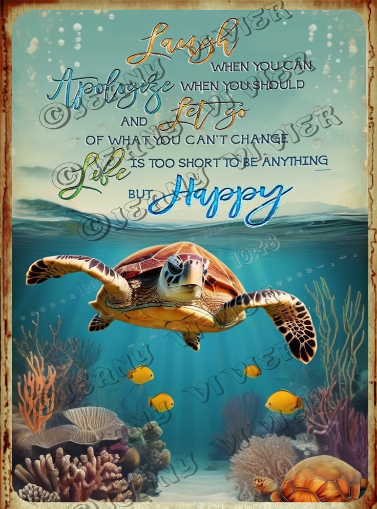 Sea Turtle Life Is Short Vintage Aluminum Sign 12x8 IN Sea Turtle Decor ...