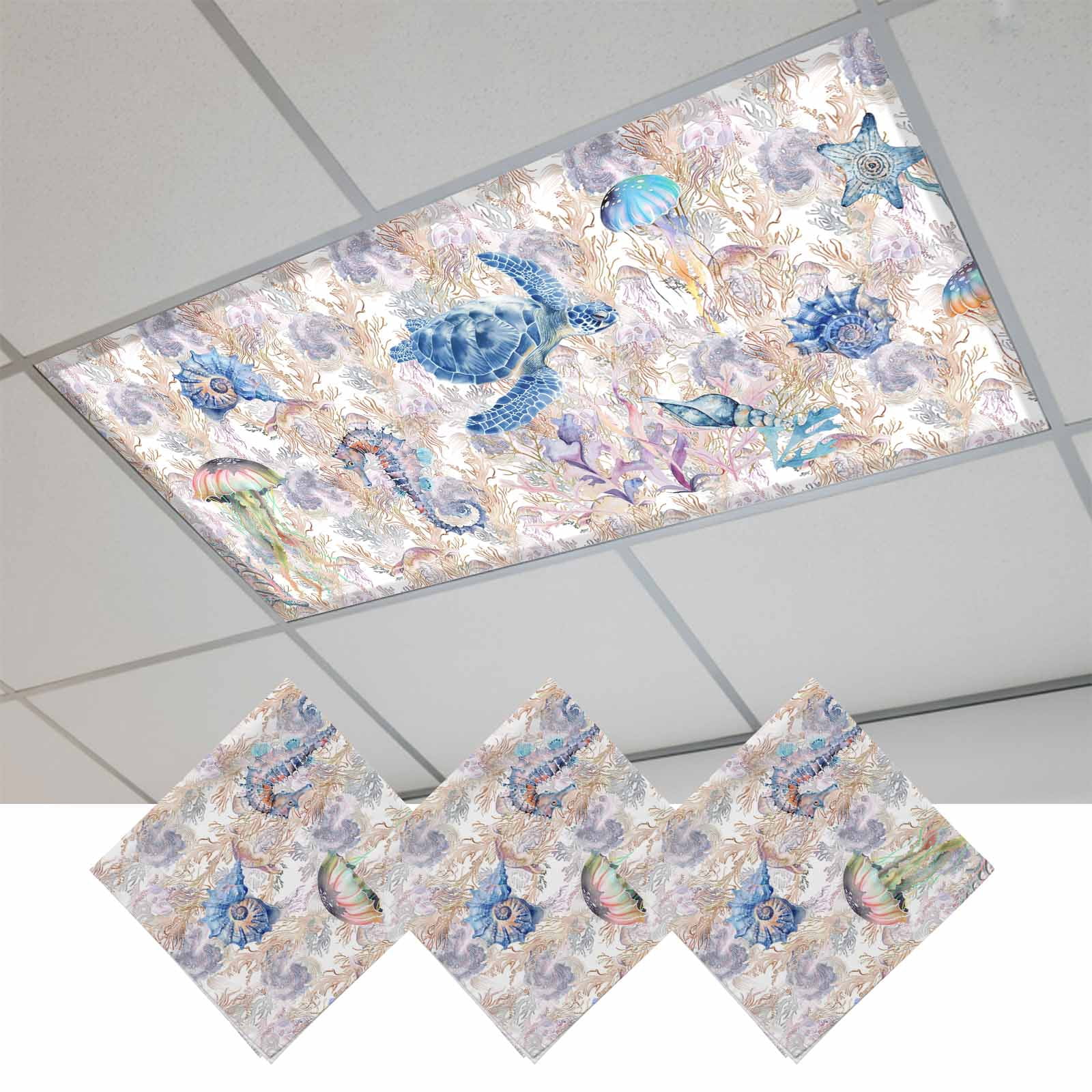 Sea Turtle Magnetic Fluorescent Light Covers for Ceiling Lights 2x4Ft ...