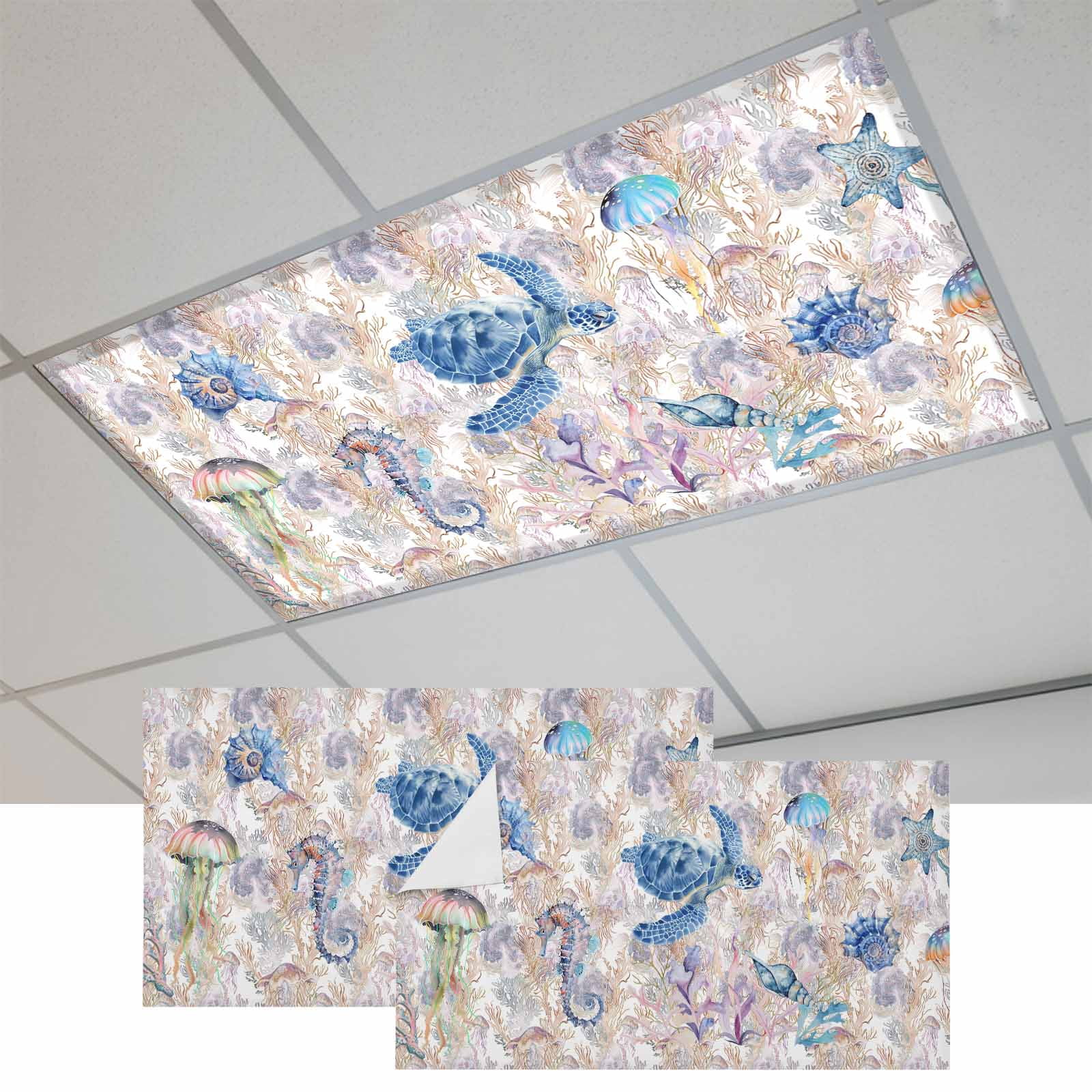 Sea Turtle Magnetic Fluorescent Light Covers for Ceiling Lights 2x4Ft ...