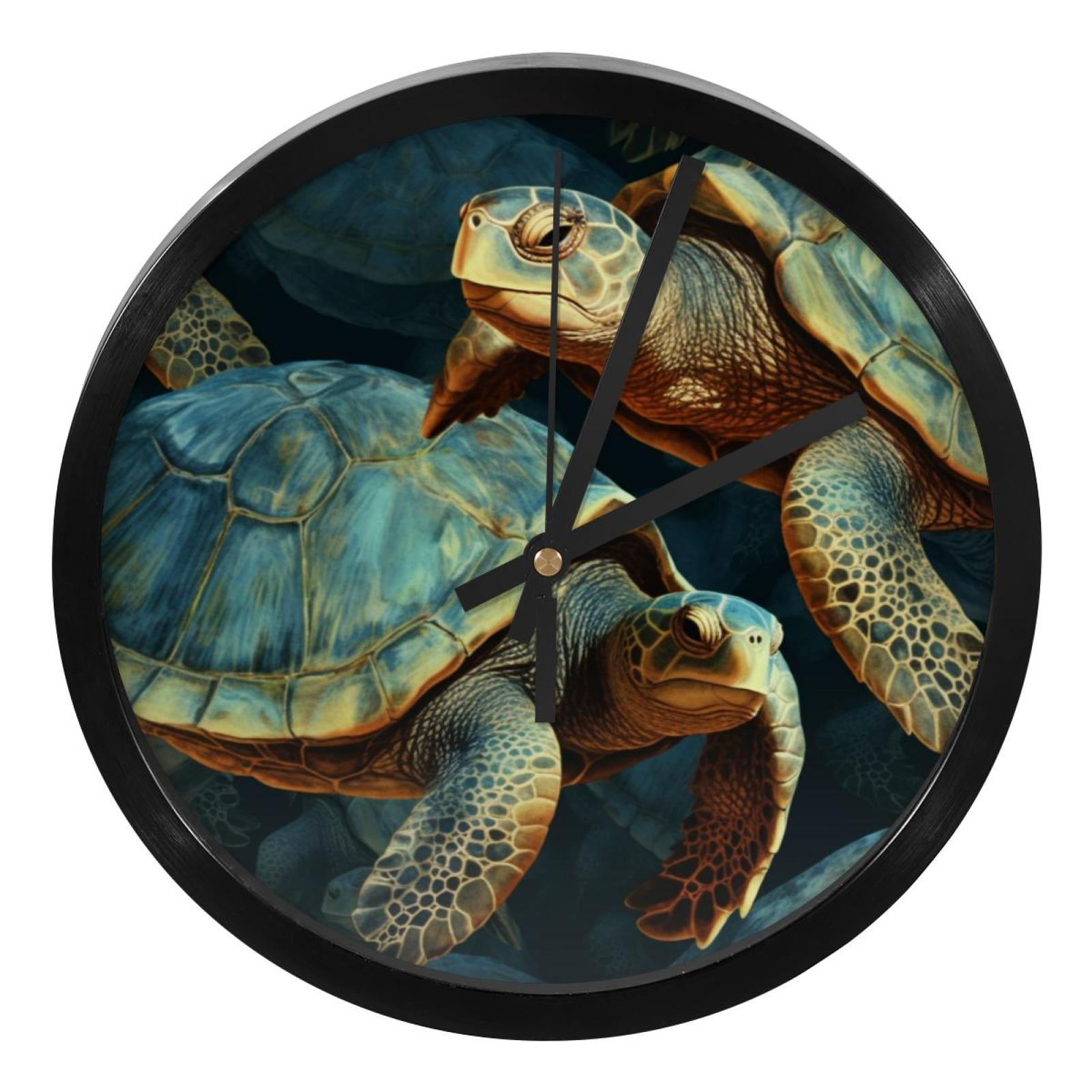 Sea Turtle Modern 9.8 Inch Wall Clock, Silent Non-Ticking Round Digital ...