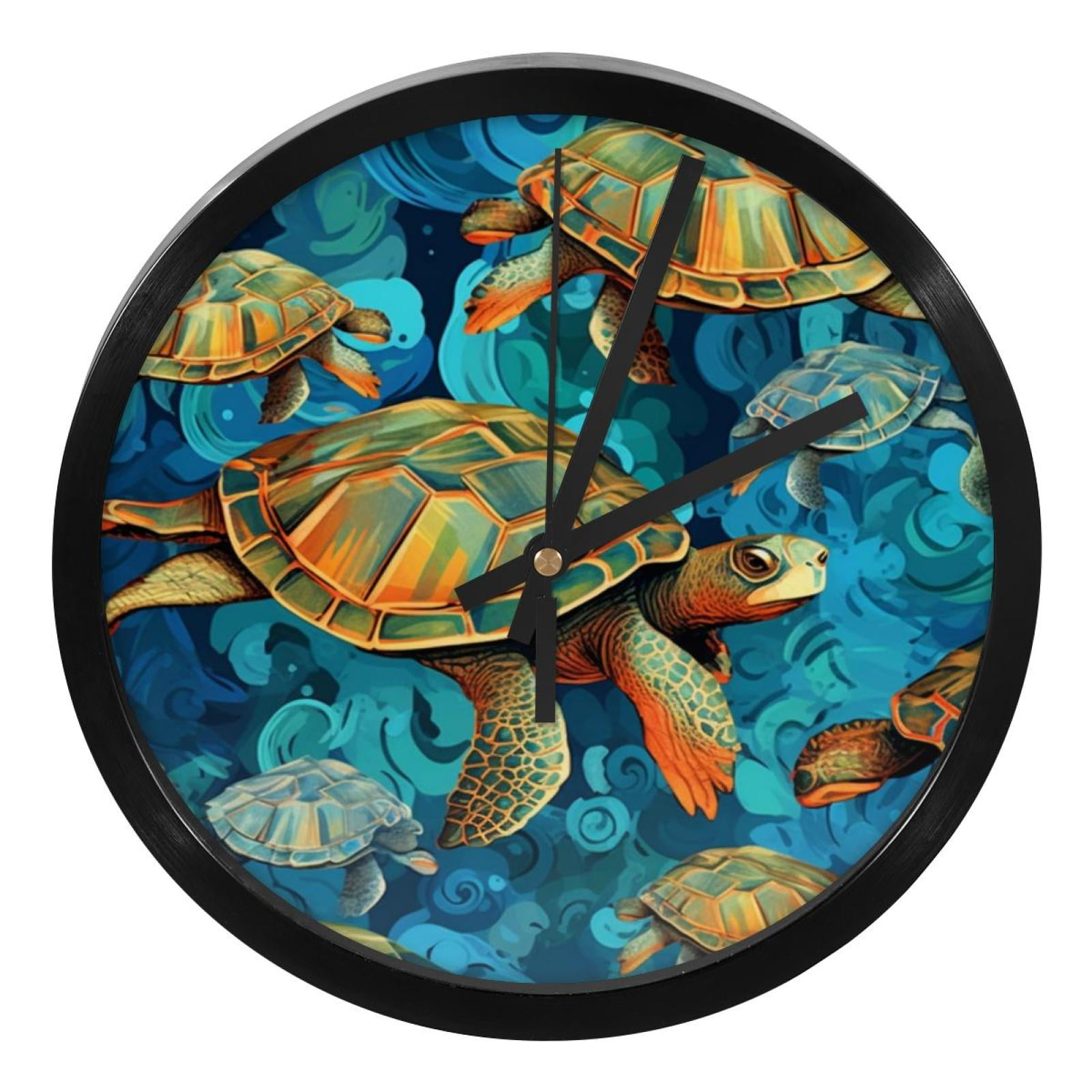Sea Turtle Modern 9.8 Inch Wall Clock, Silent Non-Ticking Round Digital ...