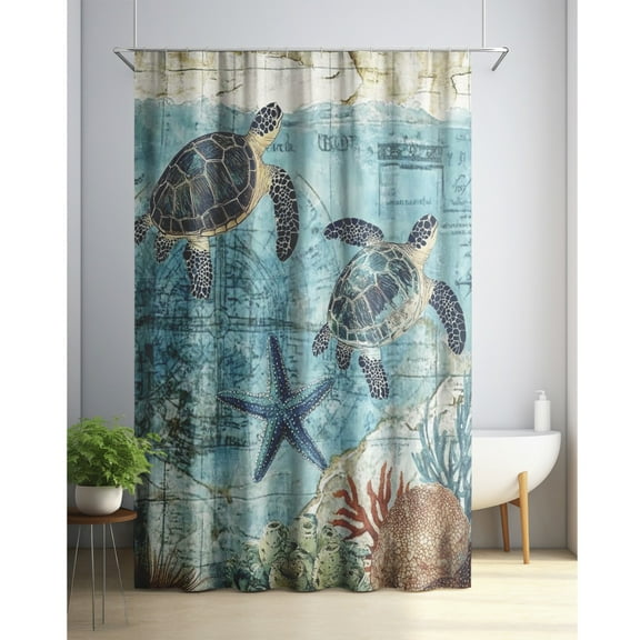 Blue Coastal Shower Curtain Set - Small 36" x 72" Washable Bathtub ...
