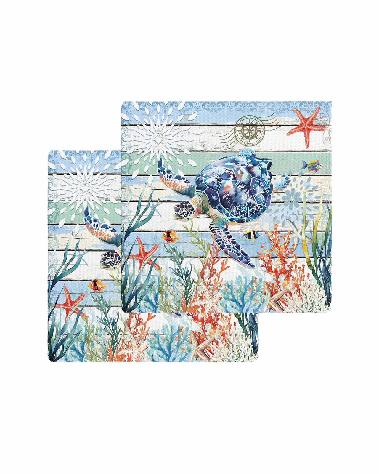 Sea Turtle Ocean Kitchen Dish Towels for Drying Dishes Set of 2, Summer ...