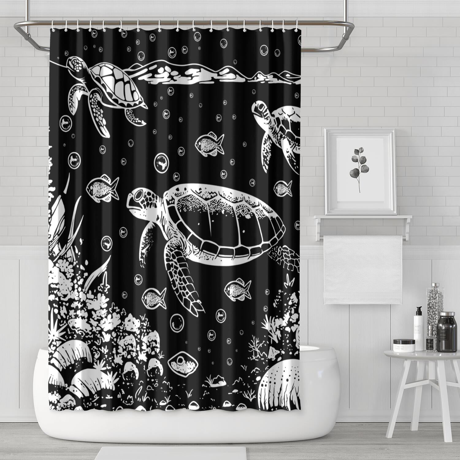 Sea Turtle in Ocean Reef Shower Curtain 72x72 inch, Marine Life ...