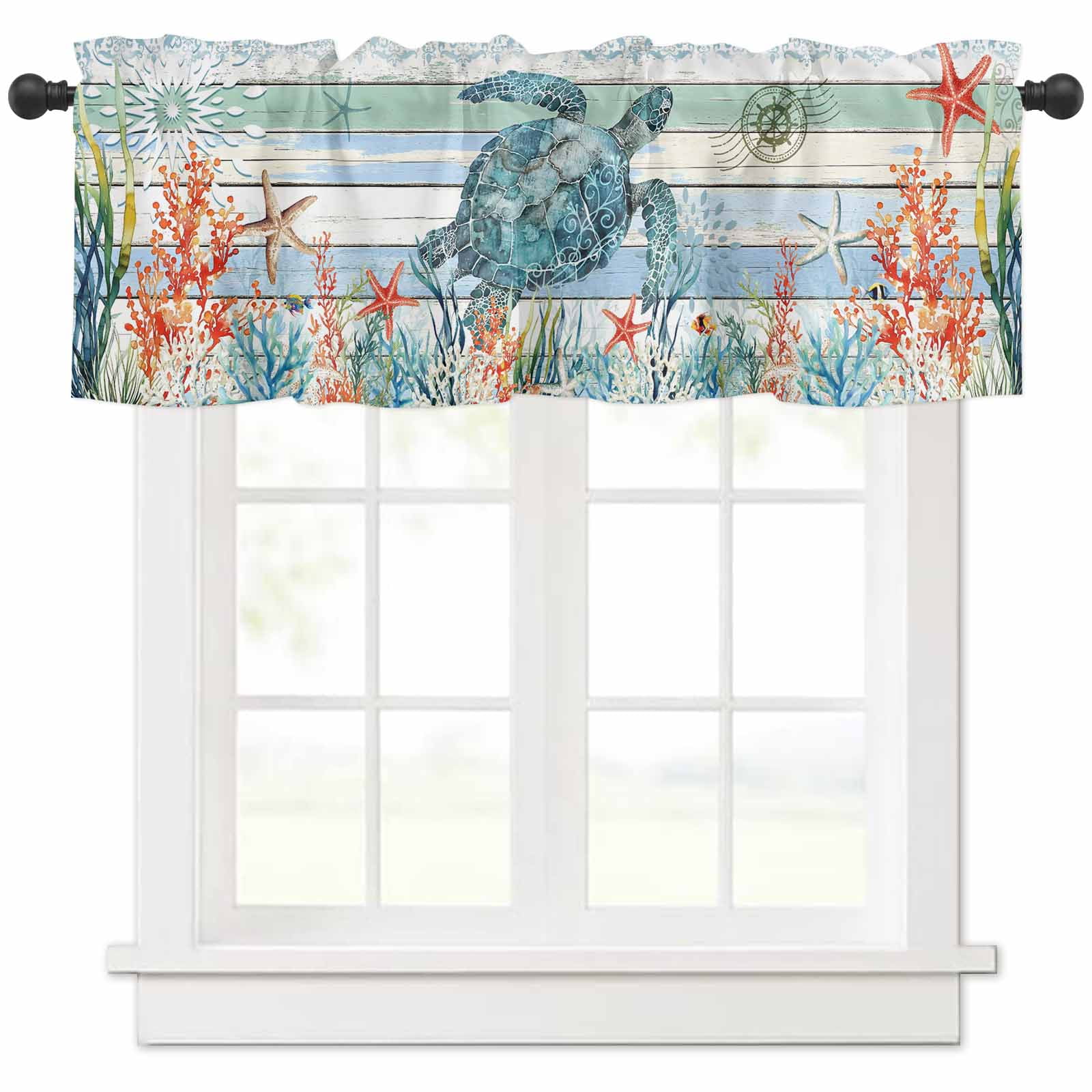 Sea Turtle Ocean Valances for Windows Farmhouse Kitchen Curtains ...