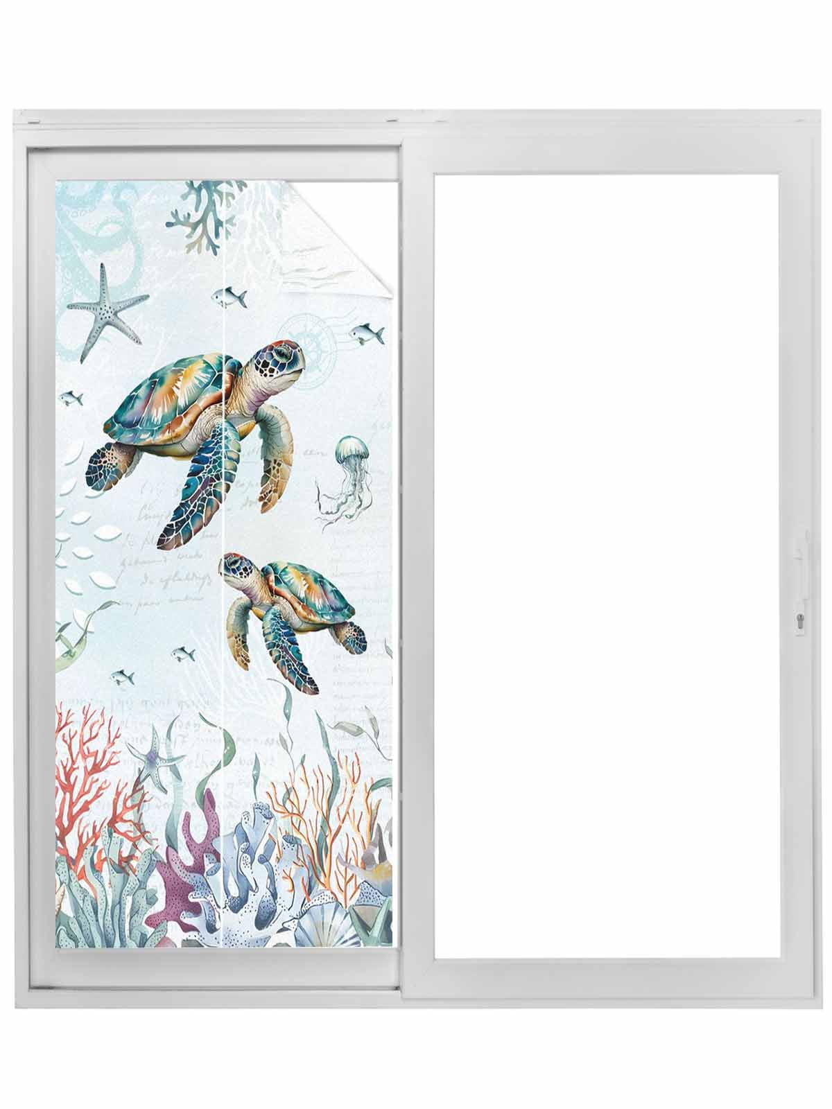 Sea Turtle Ocean Window Privacy Film Stained Glass Window Film ...