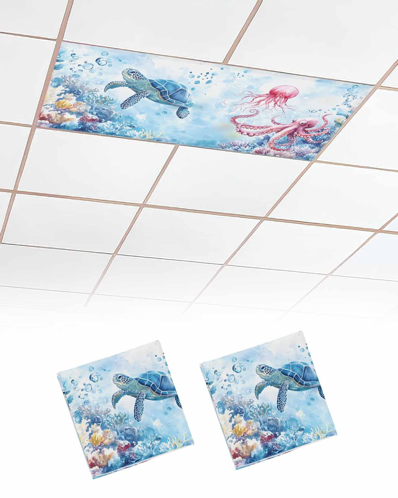Sea Turtle Octopus Fluorescent Light Covers for Ceiling Lights 4x2 feet ...