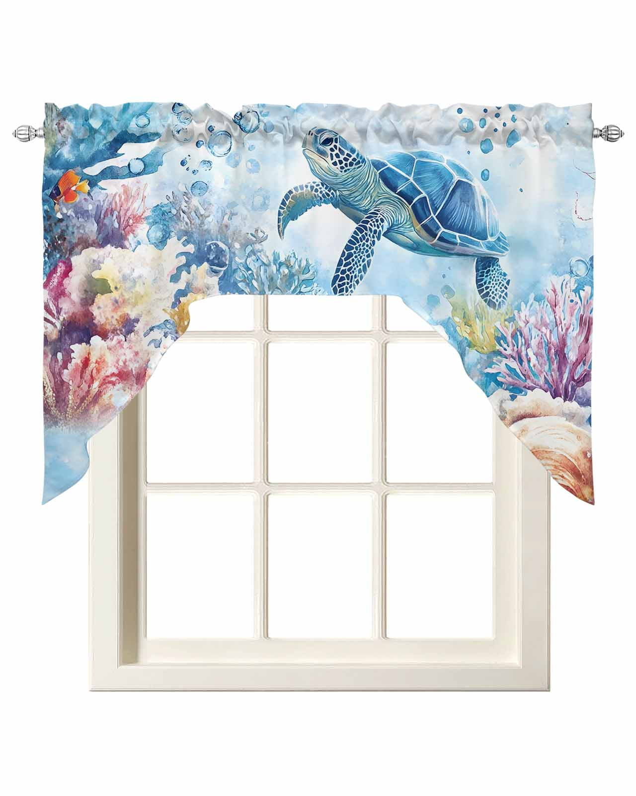 Sea Turtle Octopus Kitchen Curtains Swag Valance for Windows/Bathroom ...
