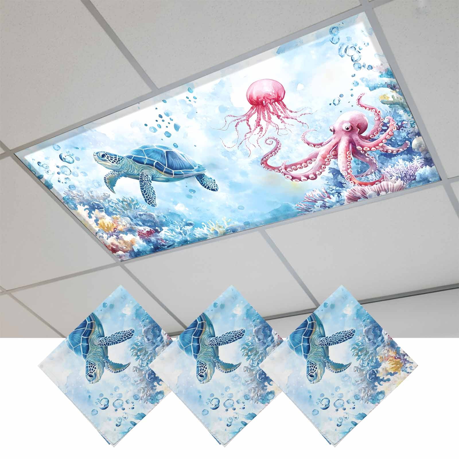 Sea Turtle Octopus Magnetic Fluorescent Light Covers for Ceiling Lights ...