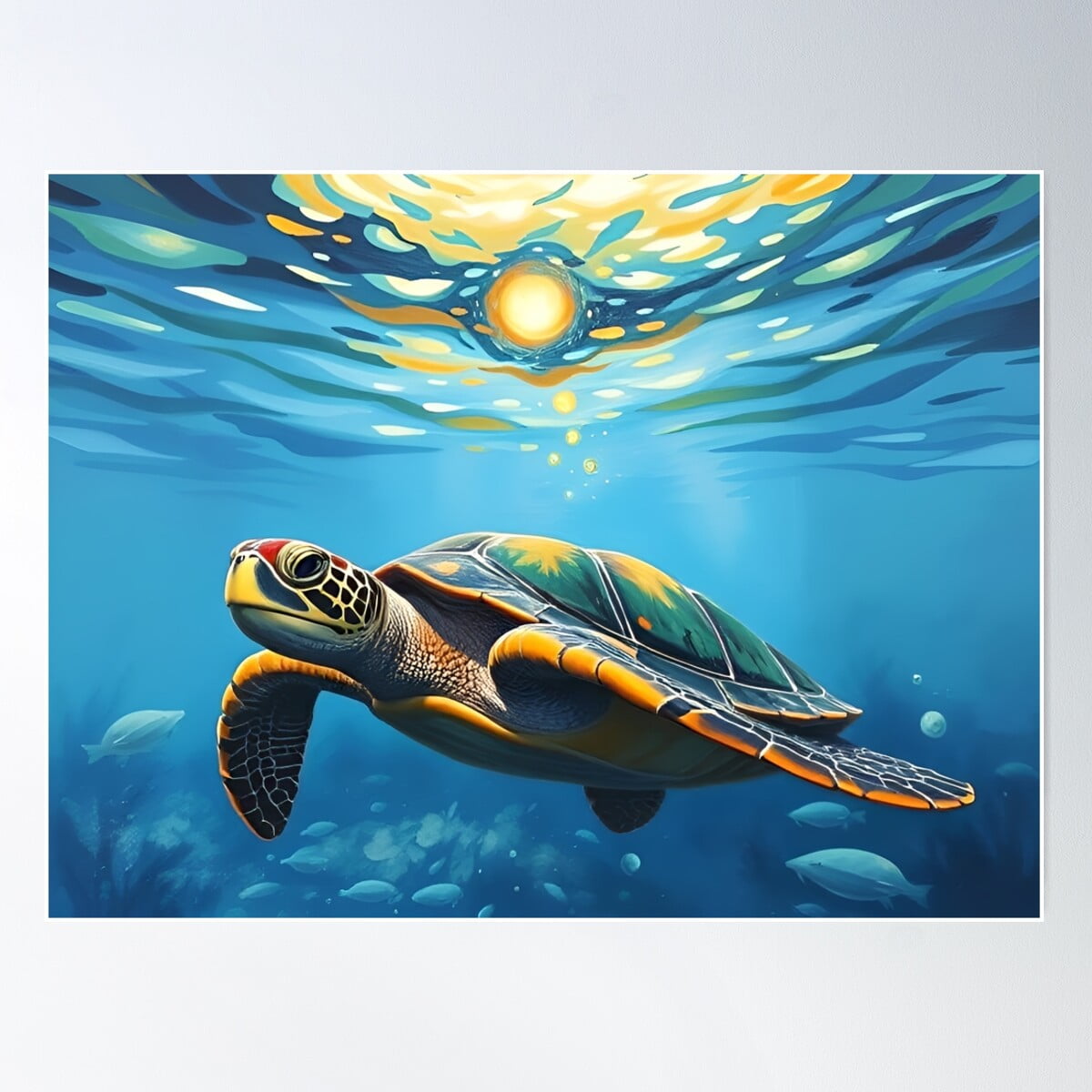 Sea Turtle Oil Painting Style Vibrant Marine Life Poster Wall Art ...