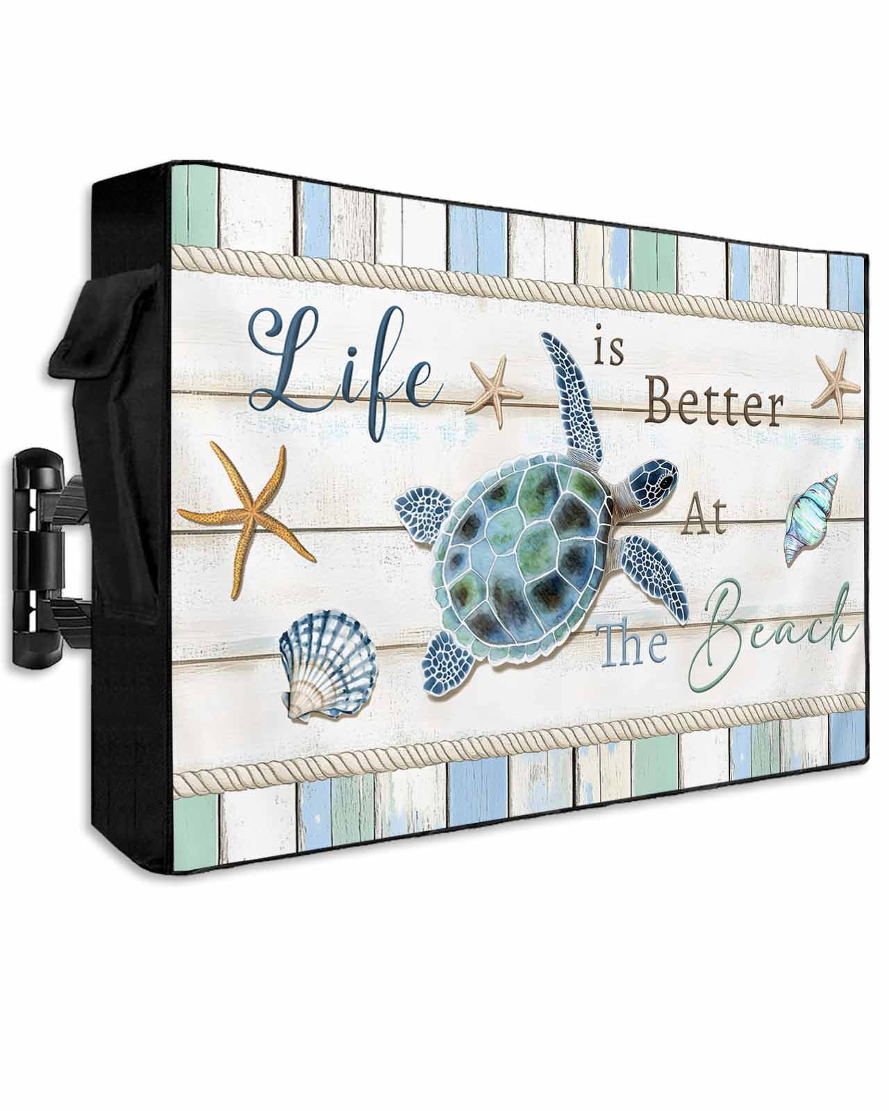 Sea Turtle Outdoor TV Cover 60 to 65 inch Ocean Starfish Shell Wood ...