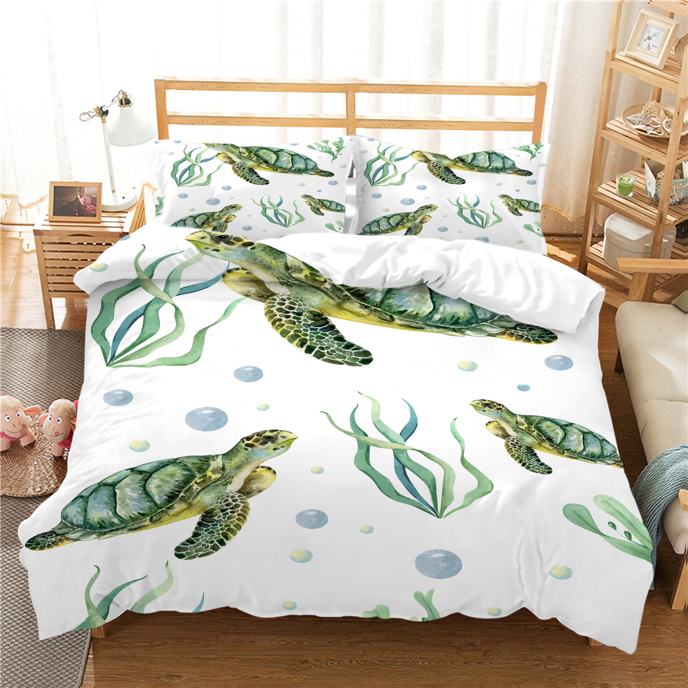 Sea Turtle Painting Bed Cover Set 2/3 Pcs White Home Textiles Children ...