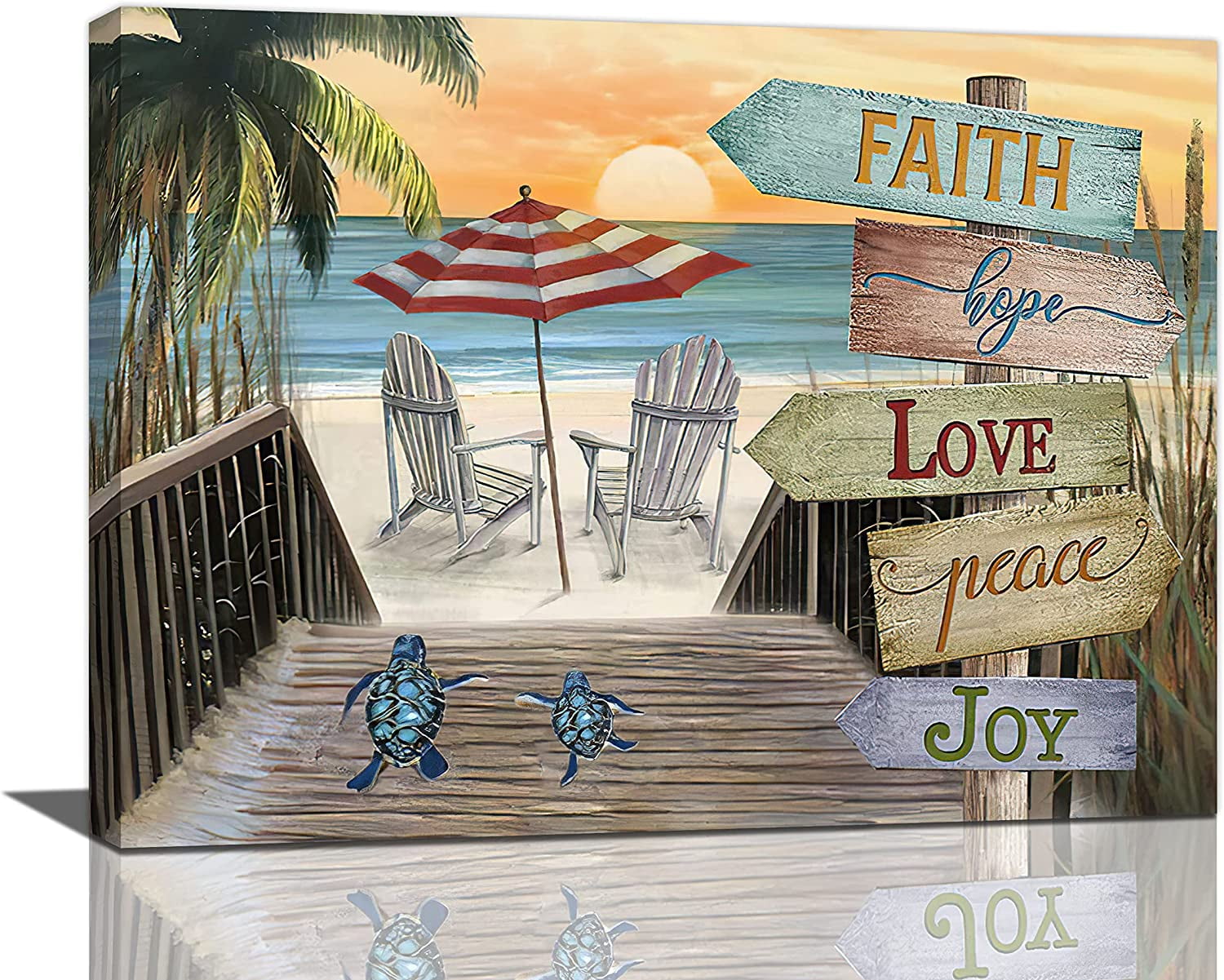 Sea Turtle Palm Tree Inspirational Decor Wall Art Beach Ocean Sunset ...