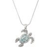 Sea Turtle Pendant Necklace or Earring Blue Rhinestone Crystal Rhodium ...