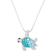 Sea Turtle Pendant Necklace or Earring Blue Rhinestone Crystal Rhodium ...