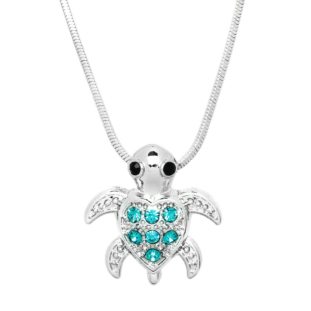 Sea Turtle Pendant Necklace or Earring Blue Zircon Rhinestone Crystal ...