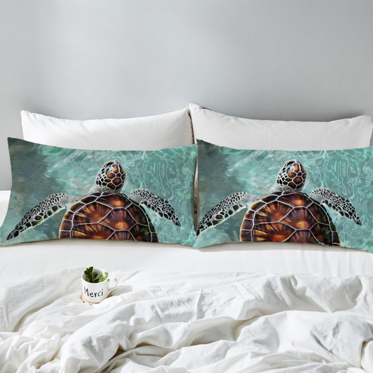 Sea Turtle Pillow Case Ocean Pillow Covers Aqua Green Pillow Shams Cute ...